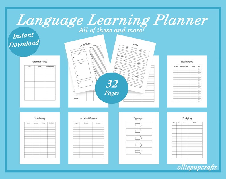 Language Learning Planner, Printable Language Notebook, Language Study ...