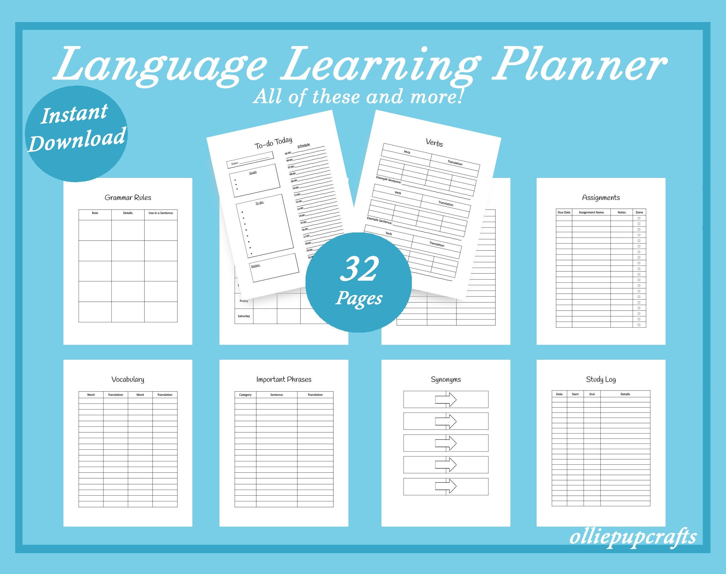 Language Learning Planner, Printable Language Notebook, Language Study ...
