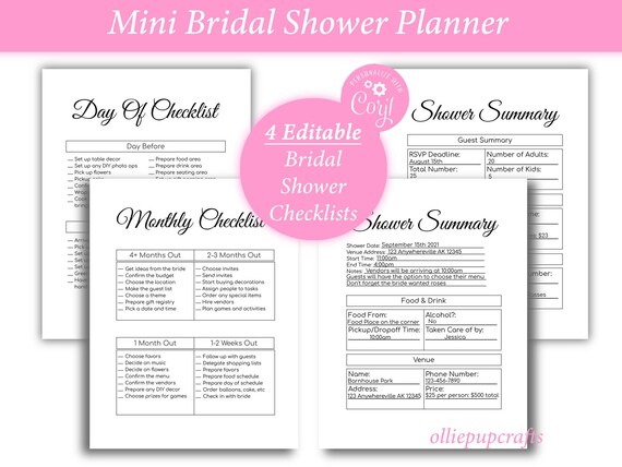 Printable Bridal Shower Planner Bridal Shower Checklist Maid - Etsy
