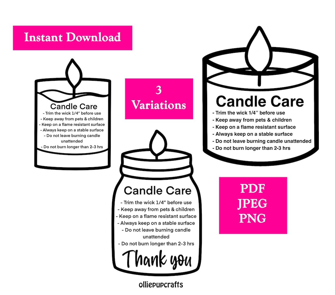 Candle Care Card, Printable Candle Label, Care Instructions for Candle ...