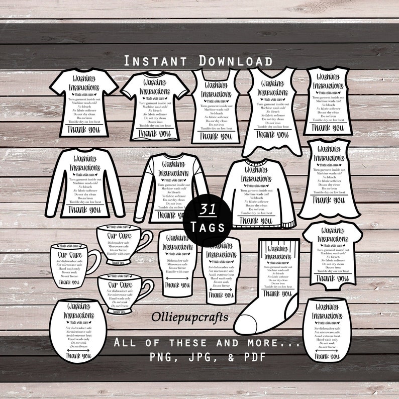 Printable Care Card Bundle, Clothing Care Instructions, Tumbler Care ...