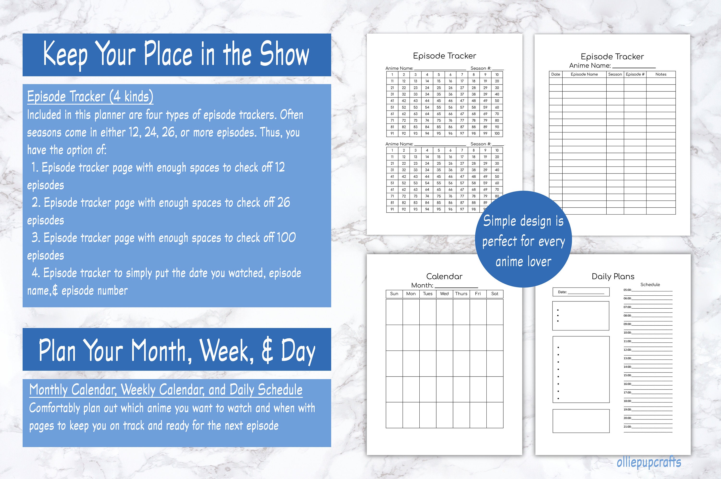 Anime Planner, Printable Anime Organizer, Anime Episode Tracker, Anime ...
