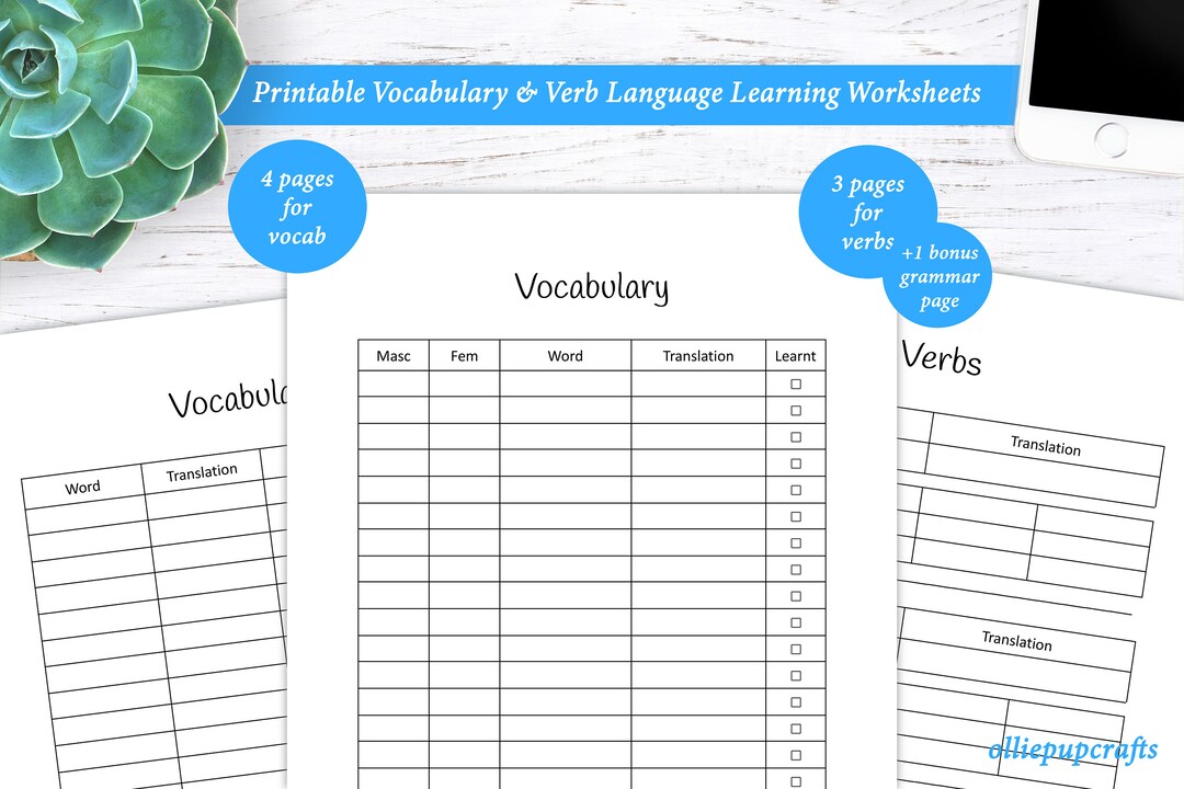 Language Learning Planner, Verb Tenses, Vocabulary Notebook, Verb ...