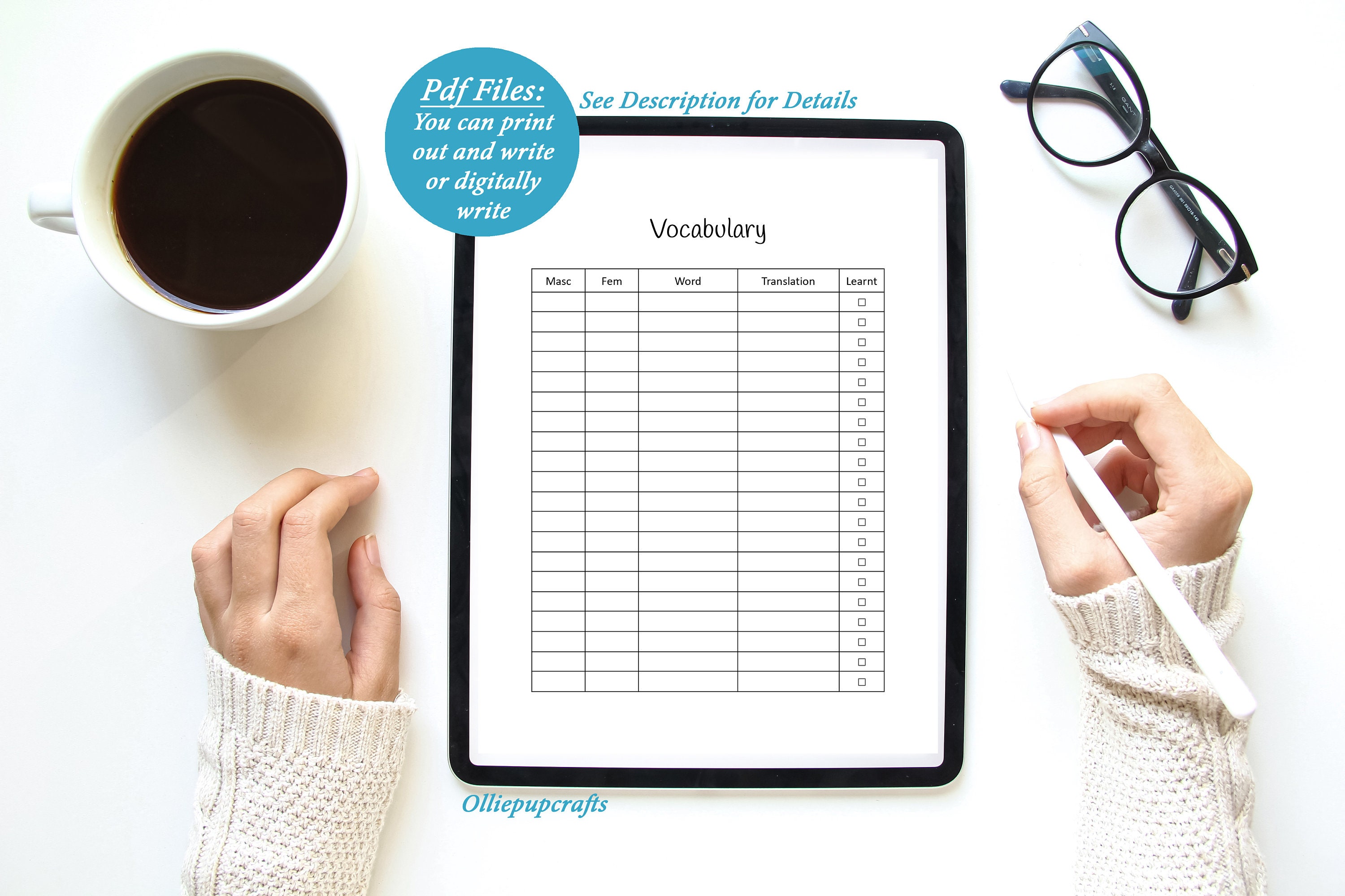 Language Learning Printable, Vocabulary Worksheet, Language Notebook ...