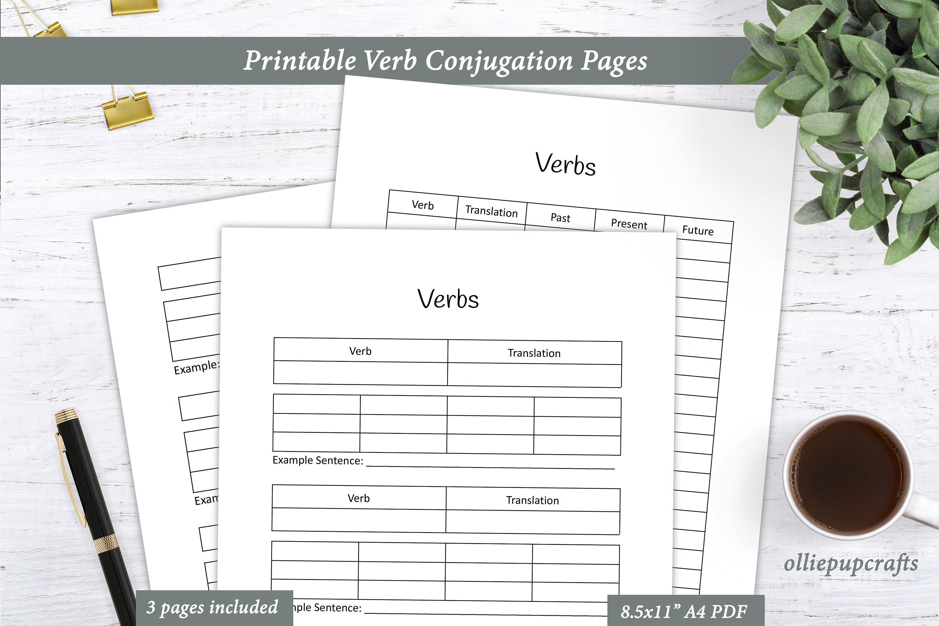 Language Learning Printable, Verb Tenses, Language Learning Planner ...