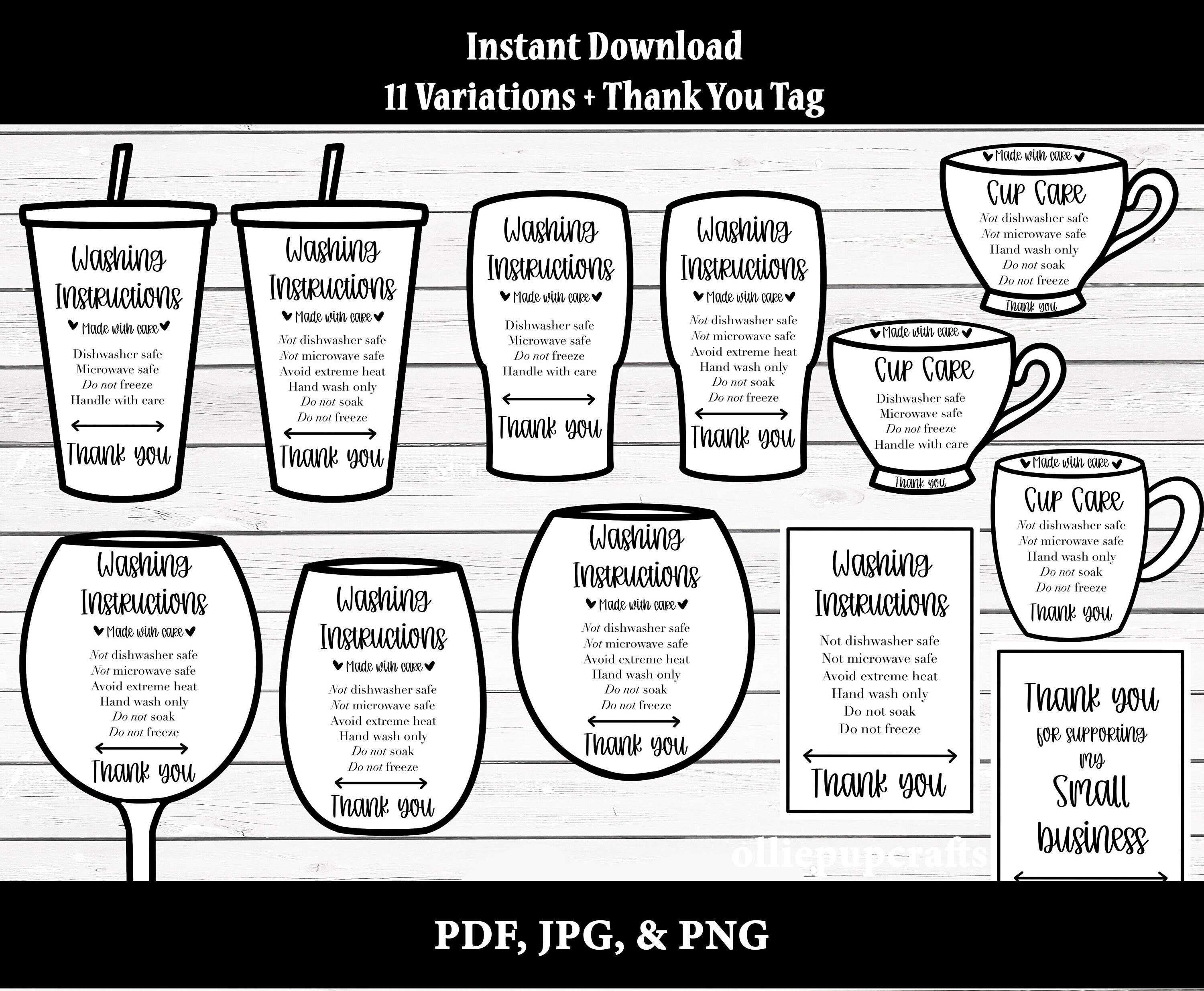 Printable Care Card Bundle, Cup Care Instructions, Tumbler Care Sheets ...