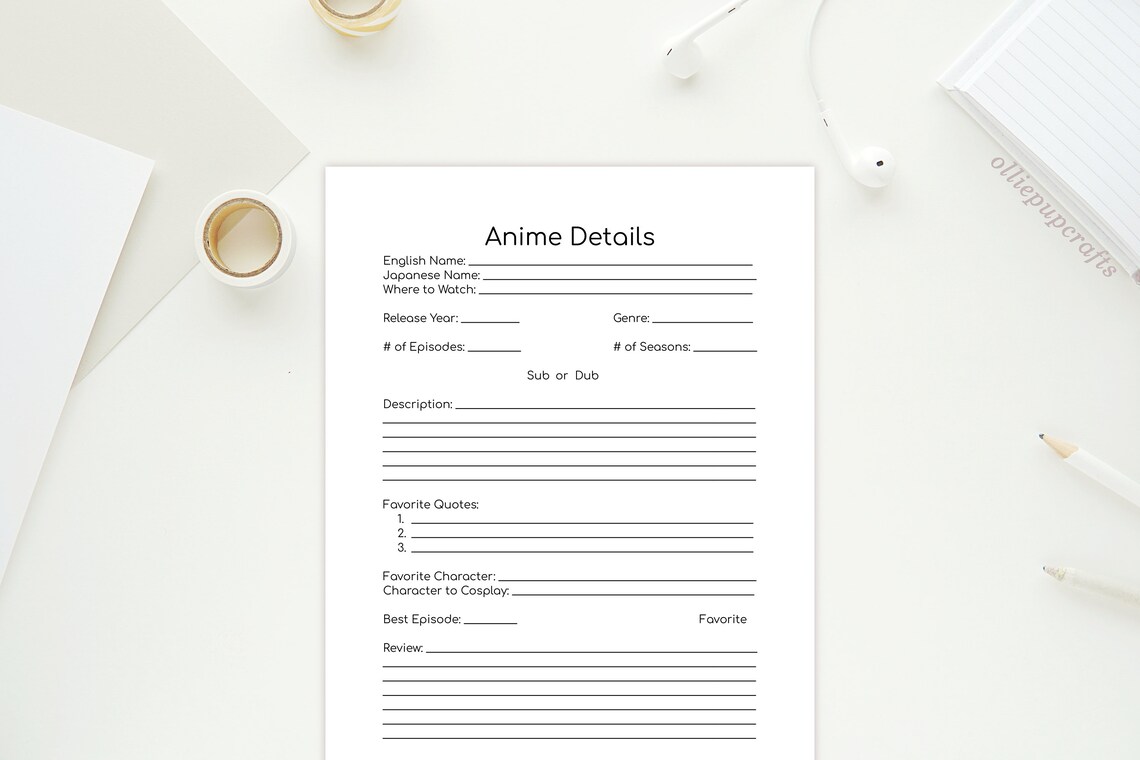 Anime Planner, Printable Anime Organizer, Anime Episode Tracker, Anime ...