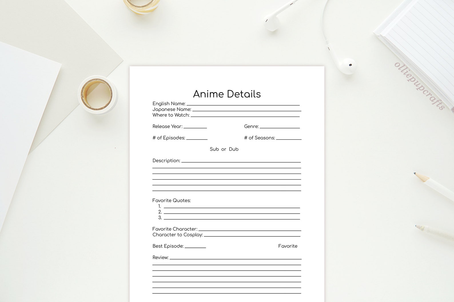 Anime Planner, Printable Anime Organizer, Anime Episode Tracker, Anime ...