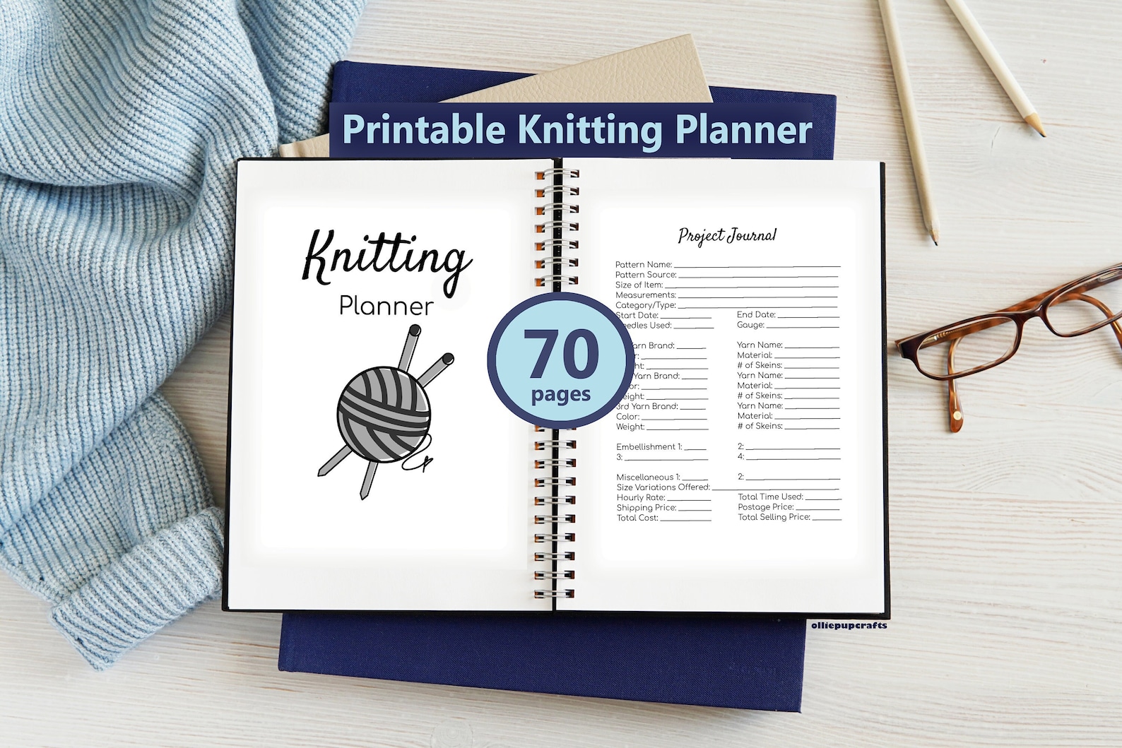 Knitting Journal, Printable Knitting Planner, Knitting Notebook Digital ...