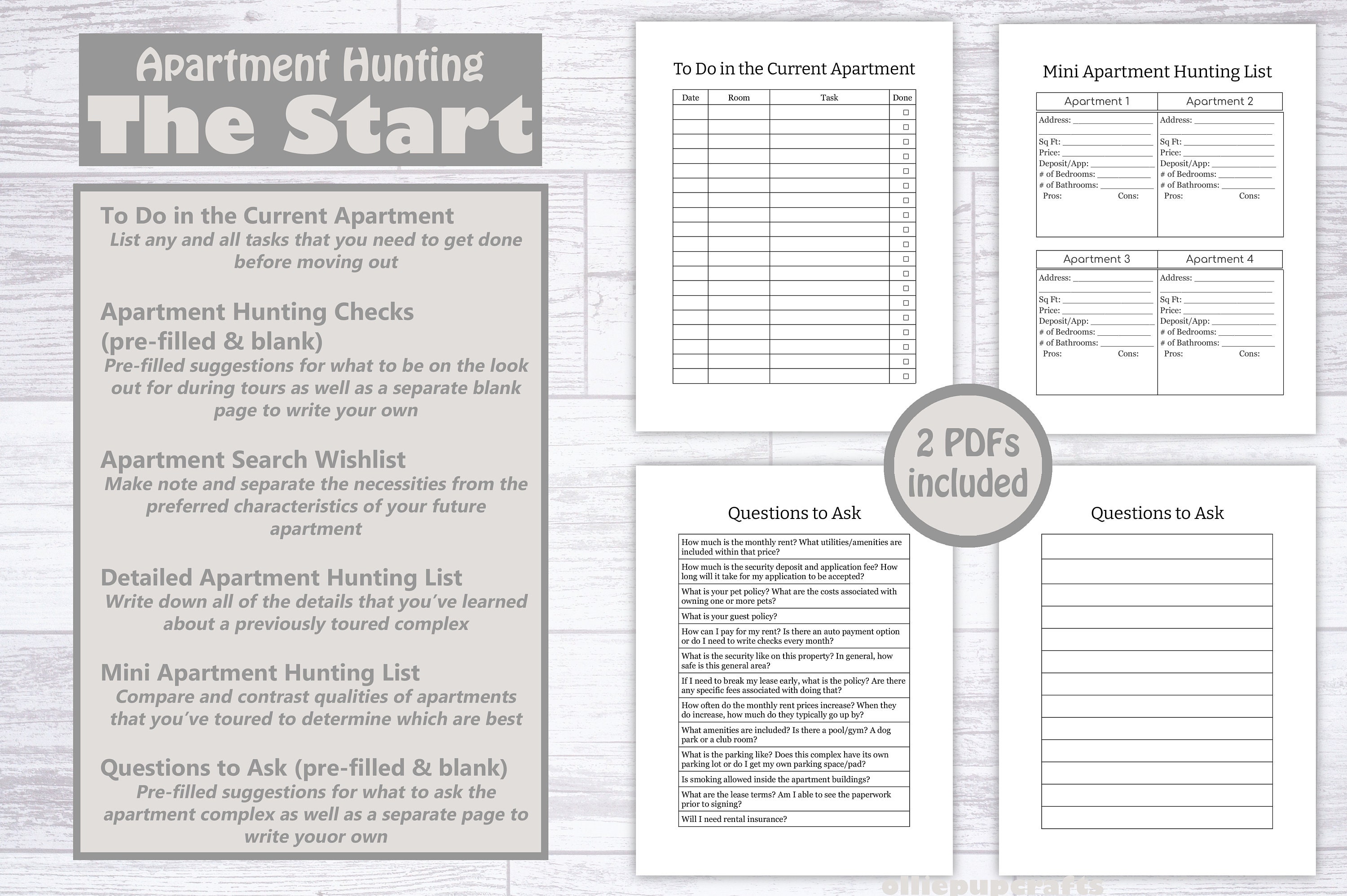 Apartment Planner, Printable Apartment Hunting Checklist, Moving Binder ...