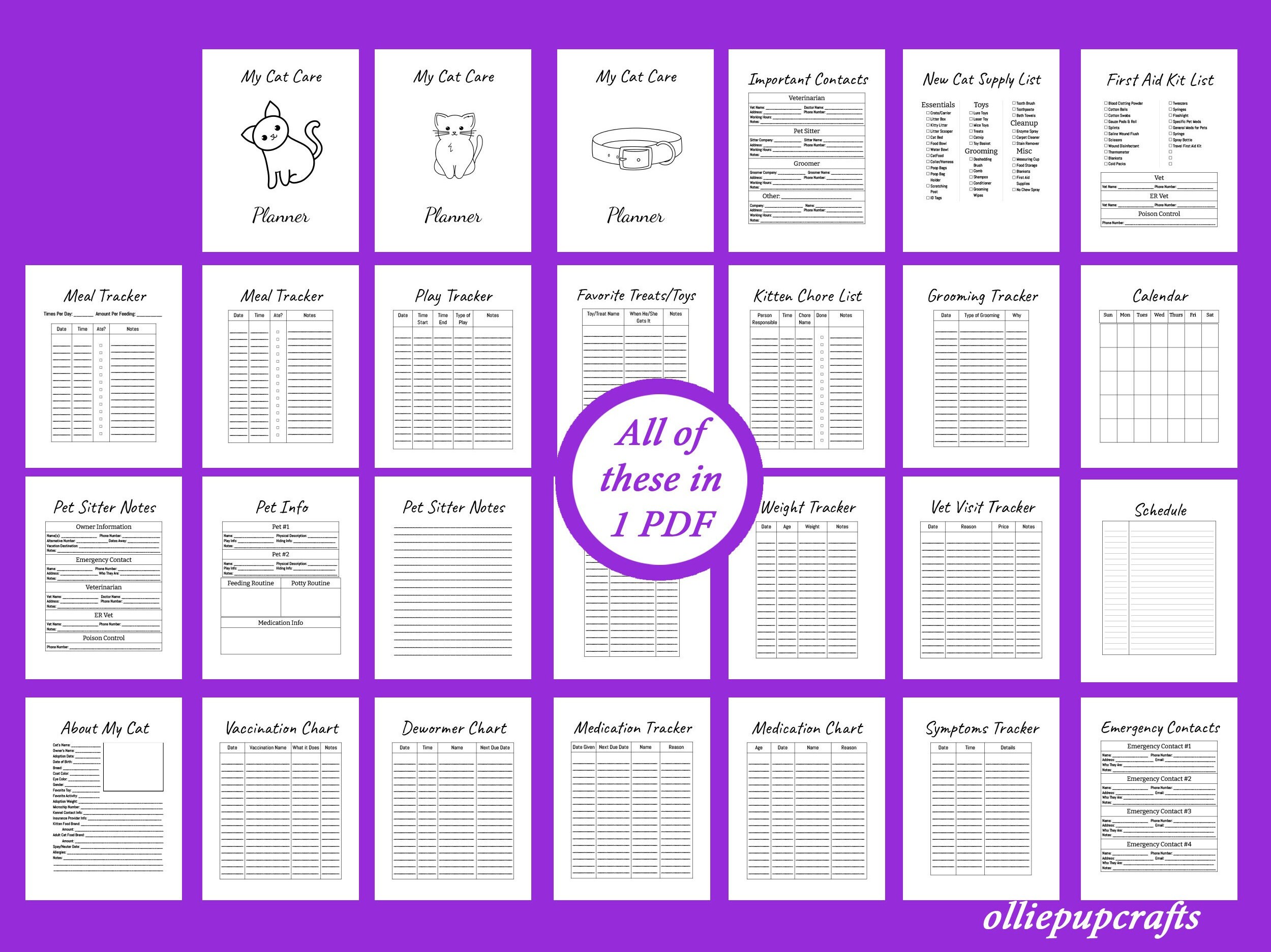 Pet Planner Printable, Cat Journal, Kitten Journal Template, Pet Care ...