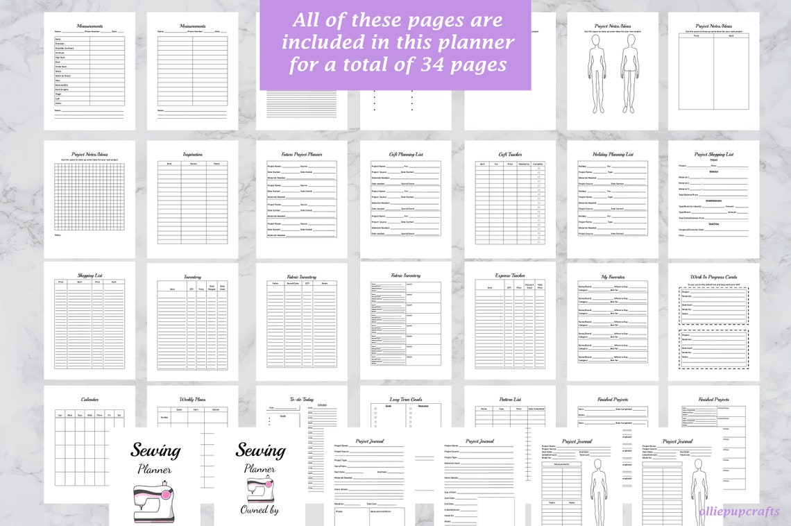 Sewing Planner Printable Sewing Notebook Seamstress Journal - Etsy