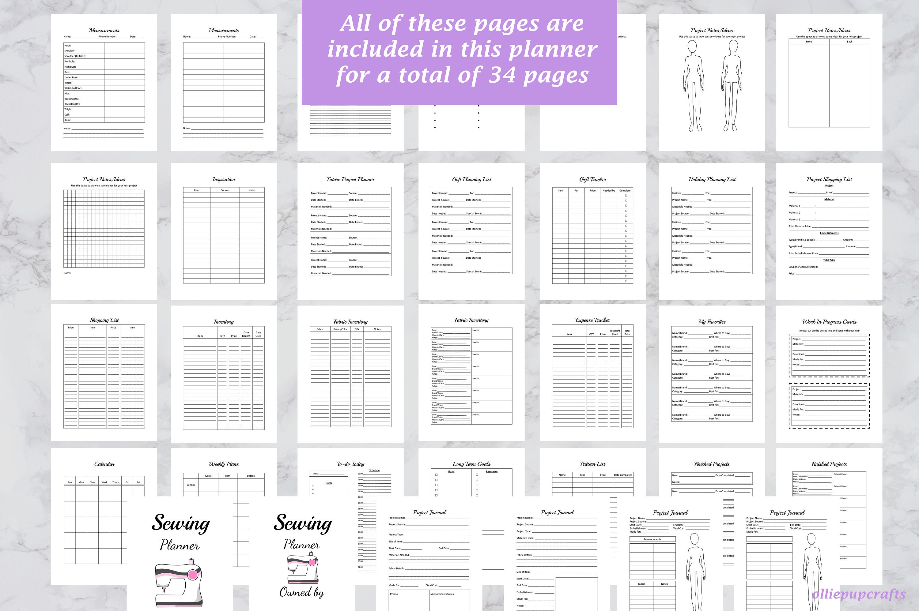 Sewing Planner Printable Sewing Notebook Seamstress Journal - Etsy