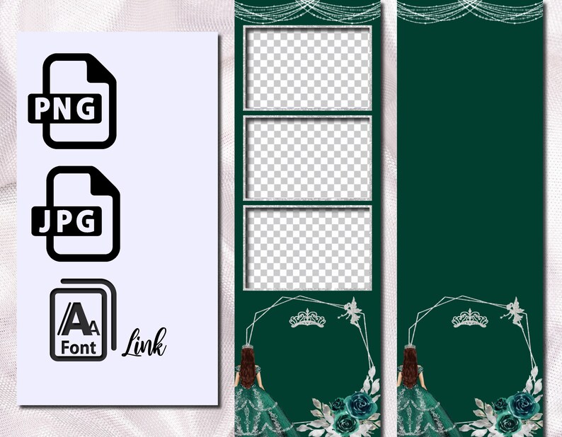 Photo Booth Template Emerald Green, Silver Fairy Sweet 16 Quinceañera ...