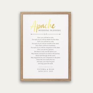 Custom Apache Wedding Blessing, Personalized Wedding Poem, Marriage Blessing Poem Print ...