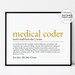 Editable Custom Medical Coder Definition Print, Medical Coder Gift ...