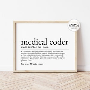 Editable Custom Medical Coder Definition Print, Medical Coder Gift ...