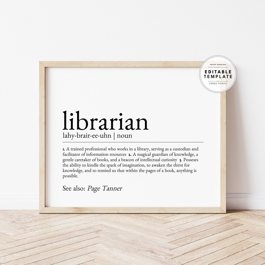 Editable Custom Librarian Definition Librarian Appreciation - Etsy