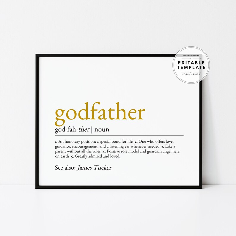 Editable Godfather Definition Print, Personalized Gift (digital Print ...
