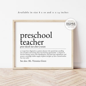 Editable Preschool Teacher Definition Print, Custom Teacher Gift ...