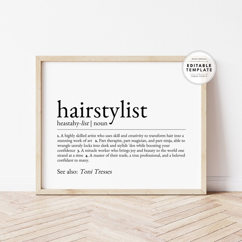 Editable Hairstylist Definition Print, Custom Salon Decor (digital ...