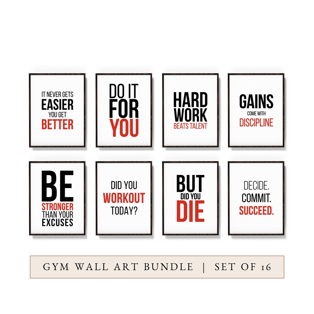 Gym Wall Art Bundle, Gym Posters Set of 16, Gym Signs, Gym Quote Prints ...