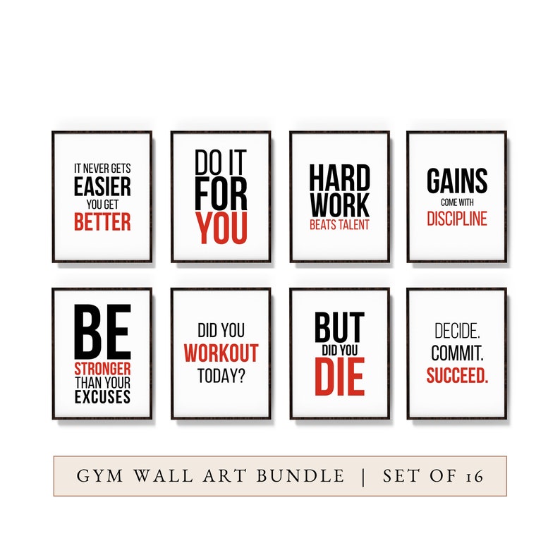 Gym Wall Art Bundle Gym Posters Set of 16 Gym Signs Gym - Etsy