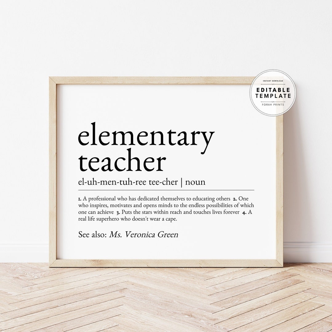 Editable Custom Elementary Teacher Definition Gift, Elementary Teacher ...