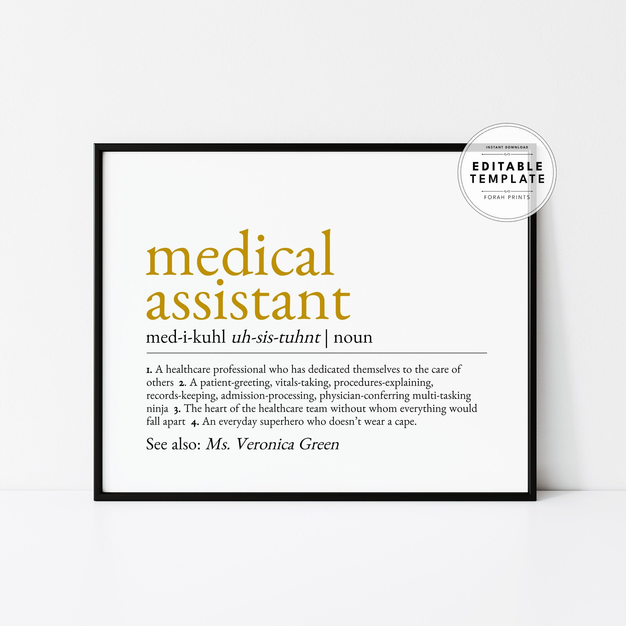 Editable Custom Medical Assistant Definition Print: Appreciation Gift ...