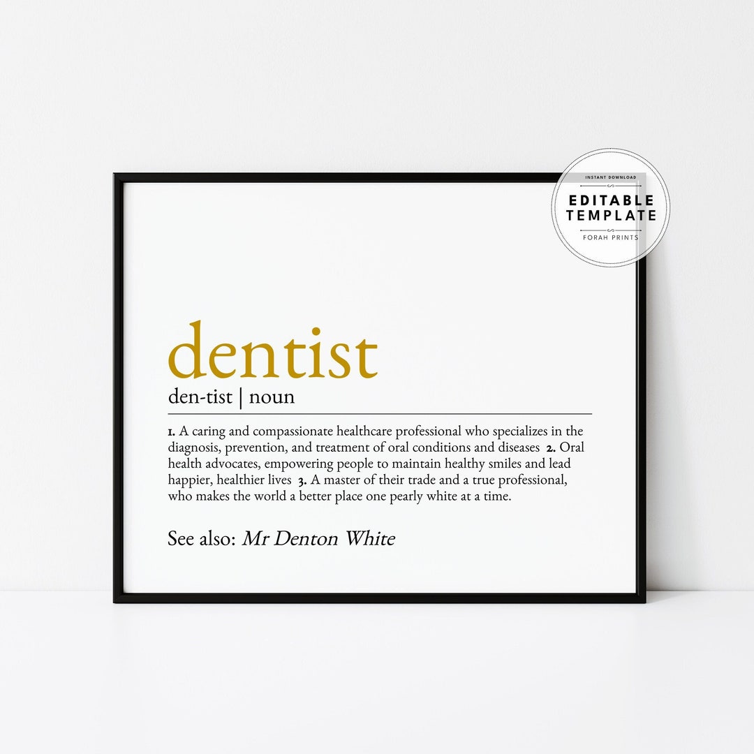 Editable Custom Dentist Definition, Dentist Gift, Dentist Appreciation ...