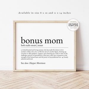 Editable Bonus Mom Definition, Bonus Mom Appreciation, Gift for Bonus ...