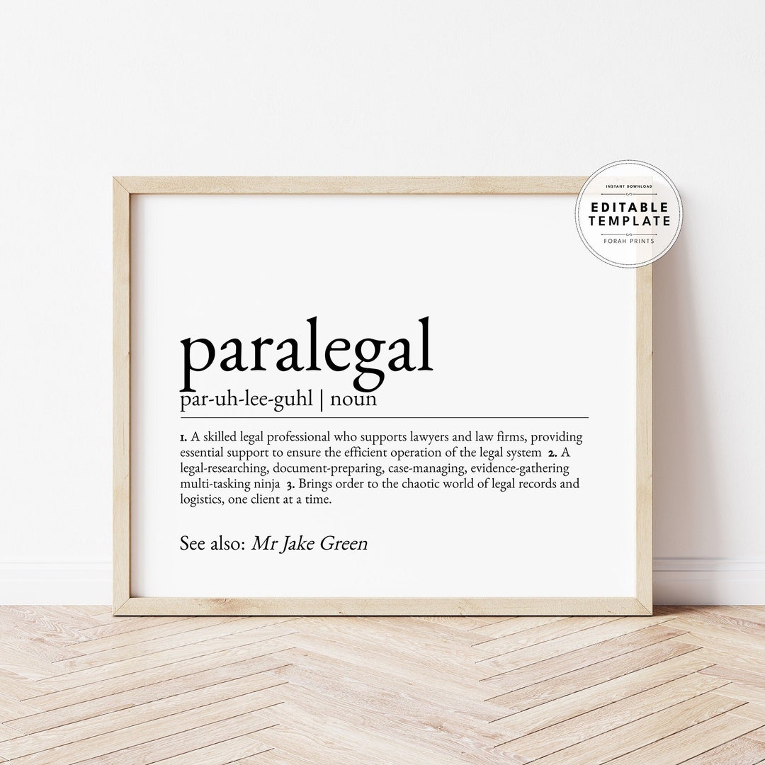 Editable Custom Paralegal Definition Print: Appreciation Gift (digital ...