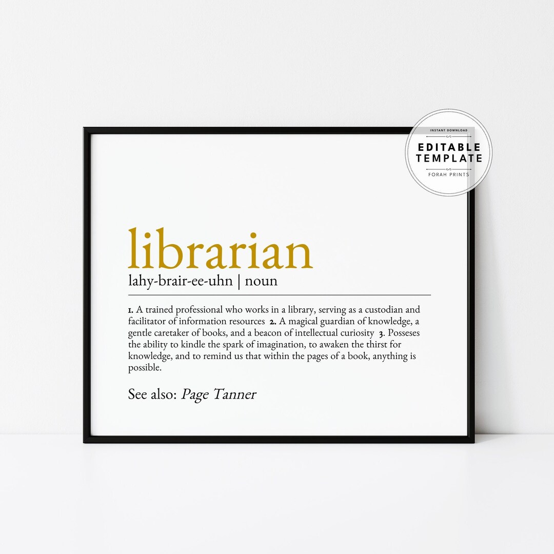 Editable Custom Librarian Definition, Librarian Appreciation Gift, Gift ...