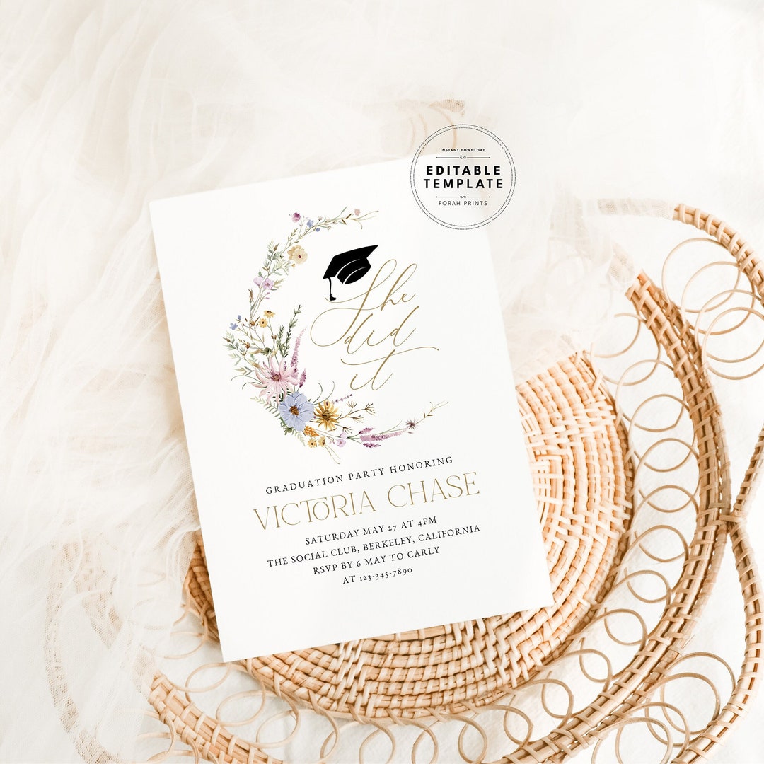 Editable Wildflower Graduation Party Invitation Template (digital ...
