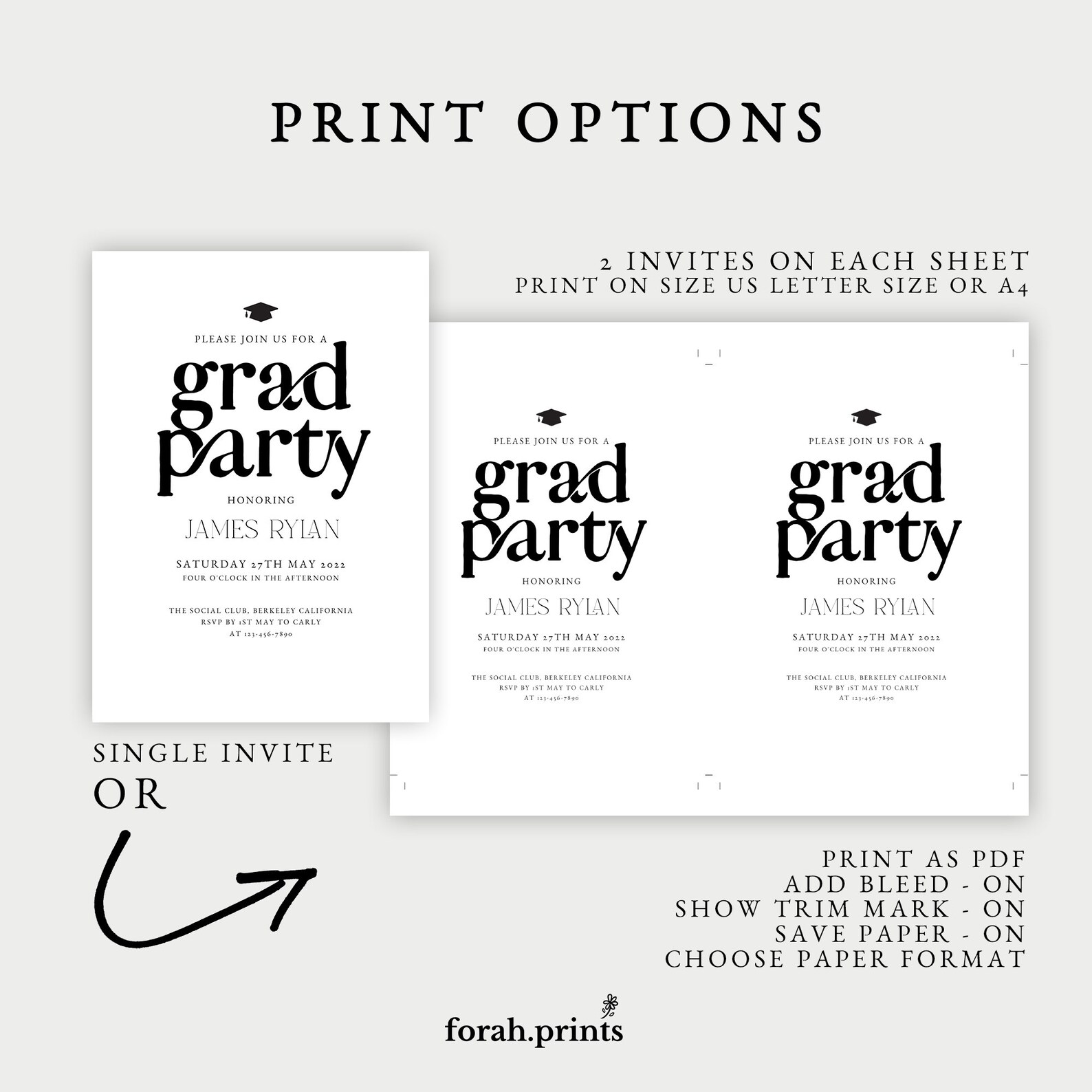 ASPEN Editable Minimal Graduation Party Invitation Template - Etsy