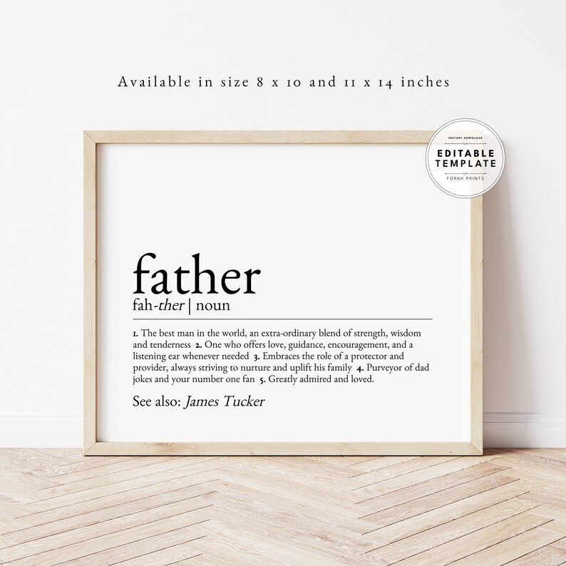 Editable Father Definition Print, Personalized Dad Gift (digital Print ...
