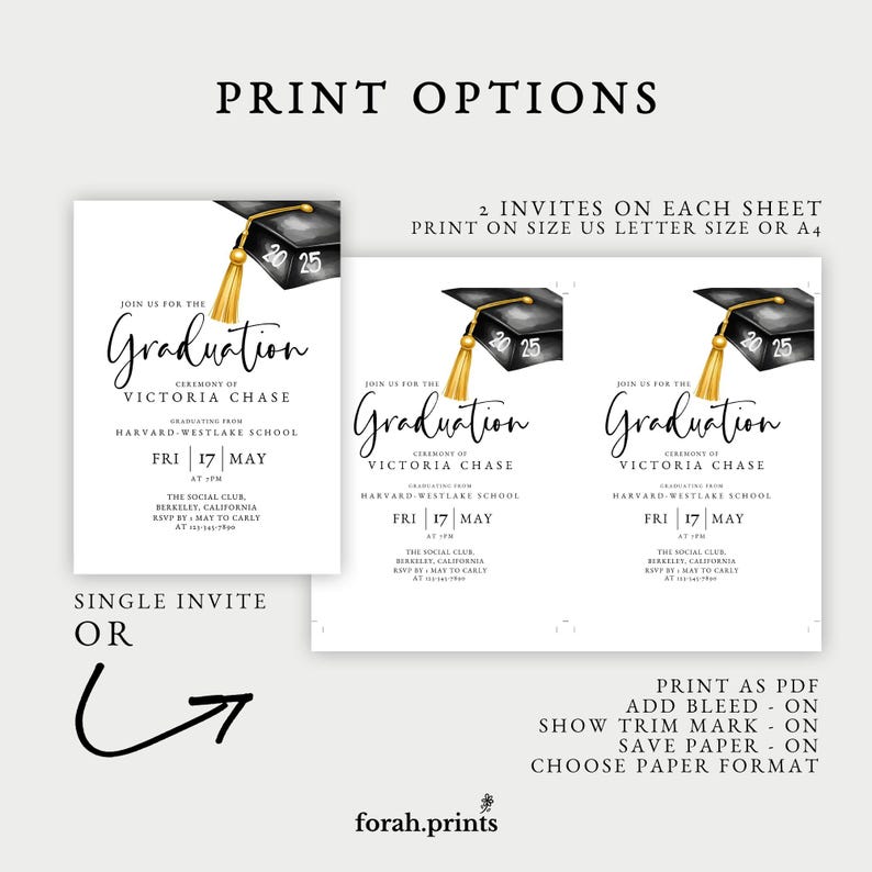 Editable Graduation Ceremony Invitation Template, Elegant Evite ...