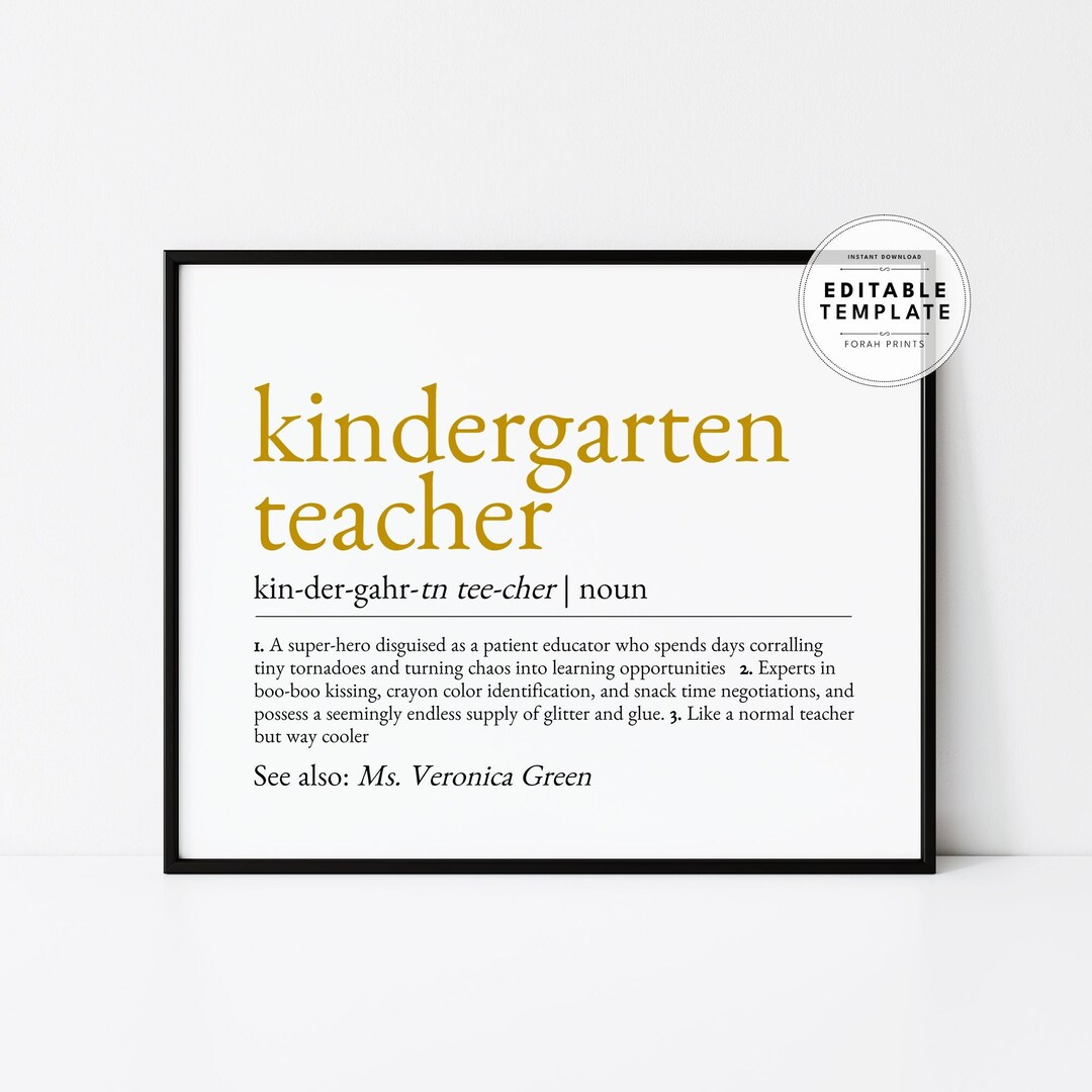 Editable Kindergarten Teacher Definition Art Print (digital Download ...