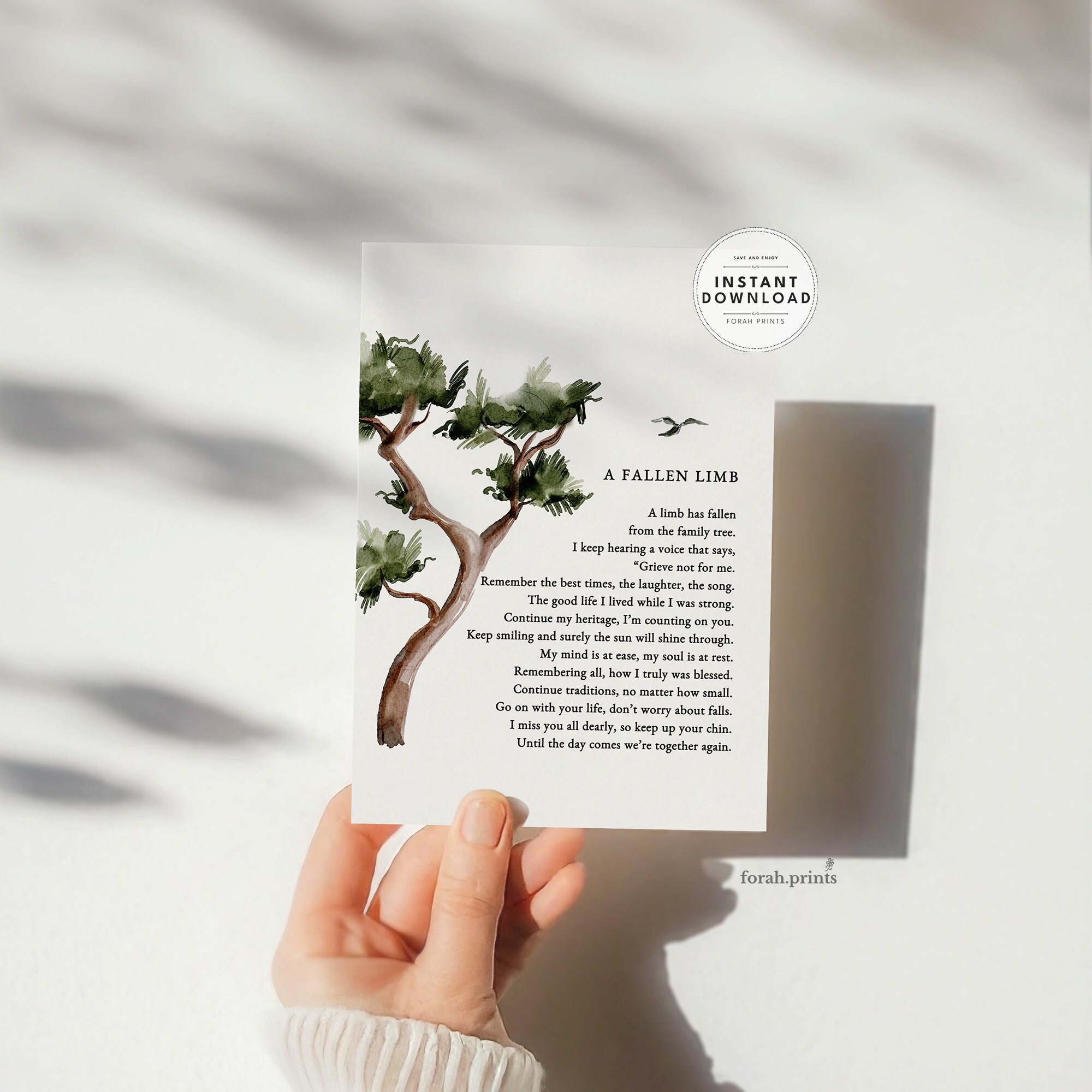 Sympathy Poem Card: A Fallen Limb Funeral Gift (digital File) - Etsy