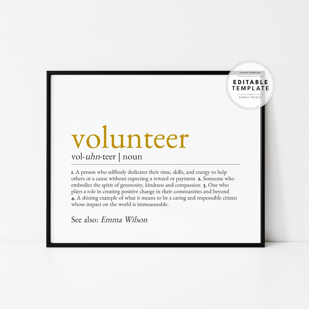 Editable Volunteer Definition Print, Custom Appreciation Gift (digital ...