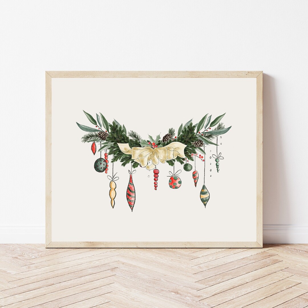 Christmas Garland Print, Christmas Wall Art, Christmas Printable ...