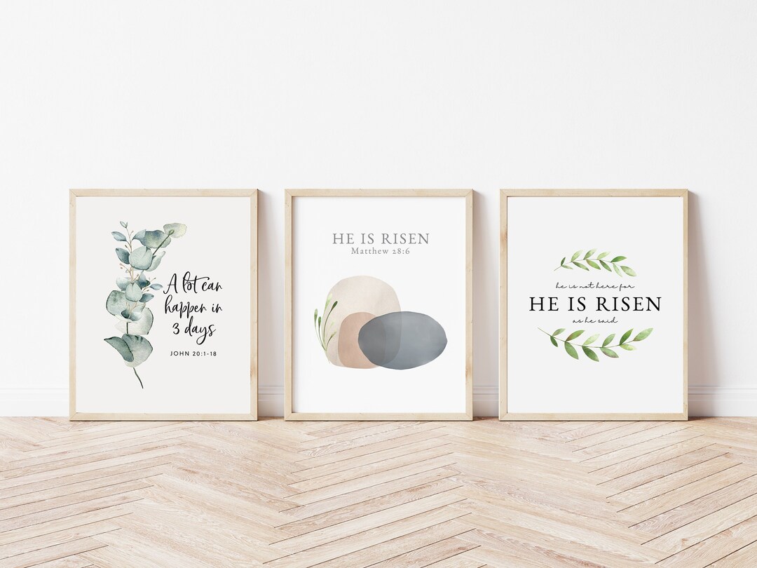 Easter Scripture Art Set of 3 Easter Art Print He is Risen - Etsy