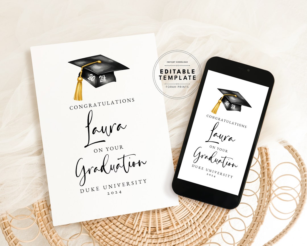 Editable Graduation Congratulations Card and E-card Template, Graduate ...