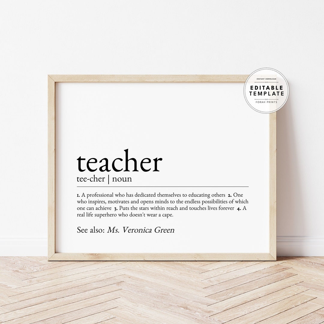 Cadeau de définition d'enseignant personnalisé modifiable, appréciation ...