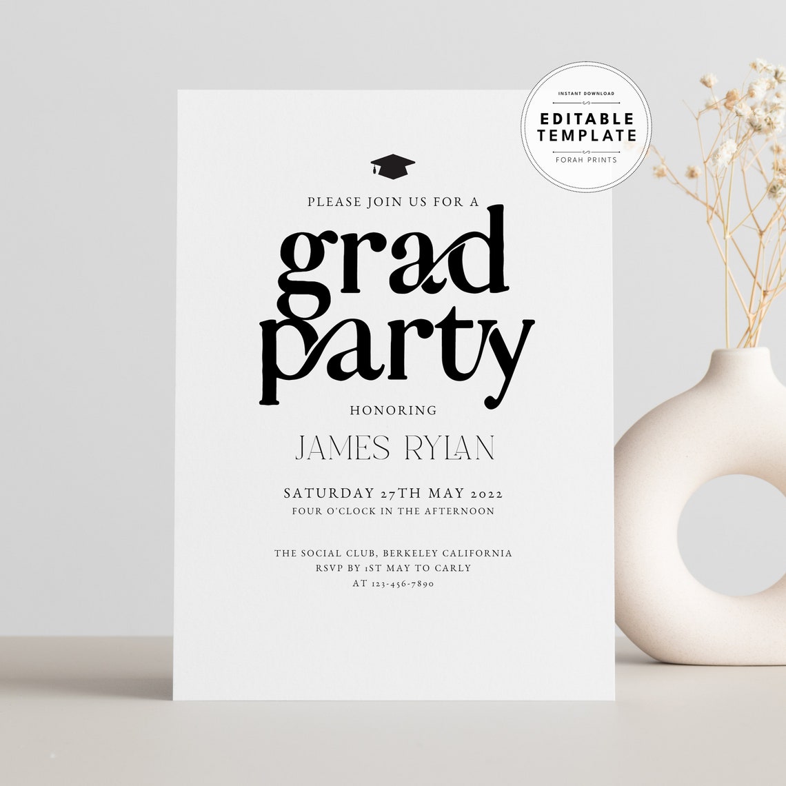 ASPEN Editable Minimal Graduation Party Invitation Template - Etsy