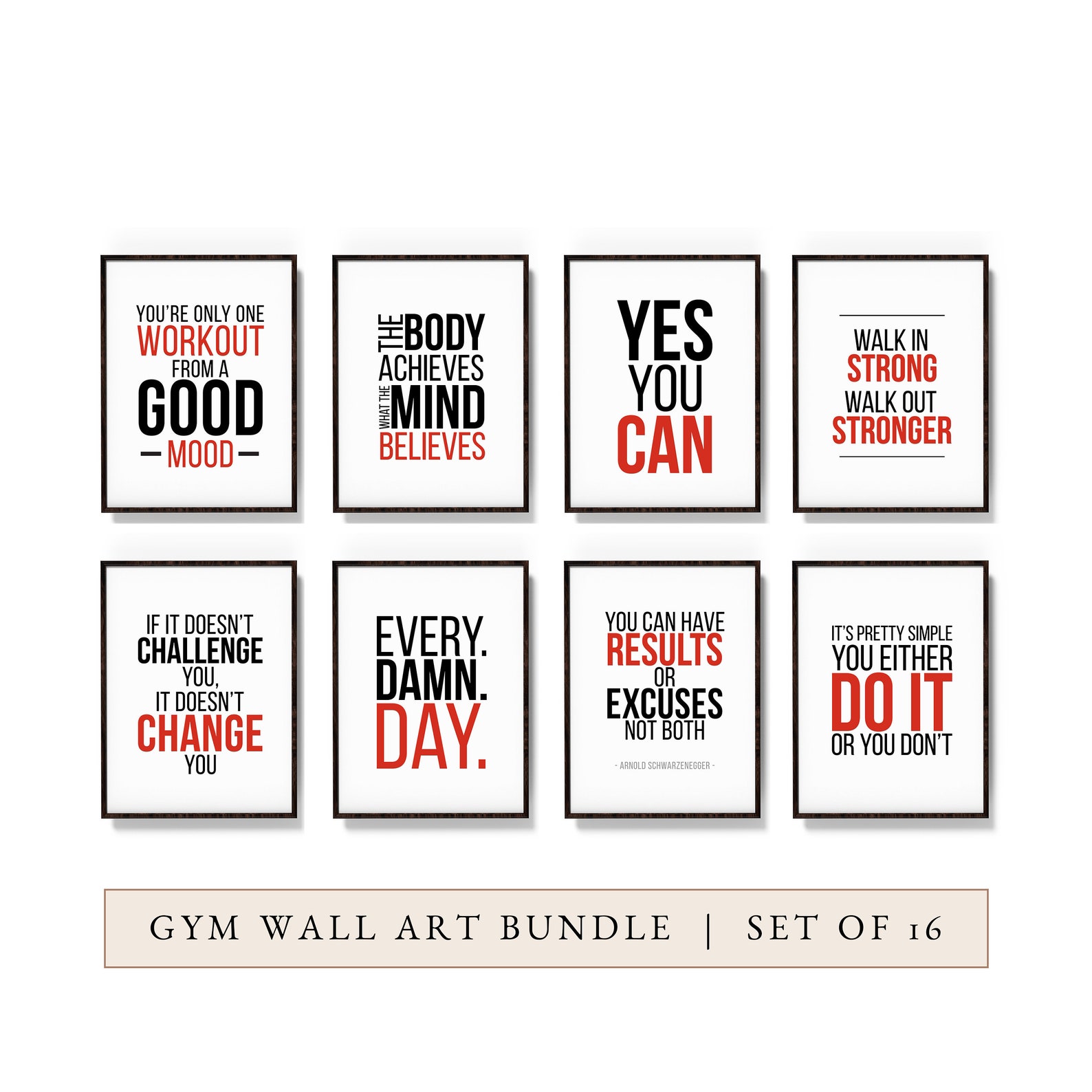 Gym Wall Art Bundle Gym Posters Set of 16 Gym Signs Gym - Etsy