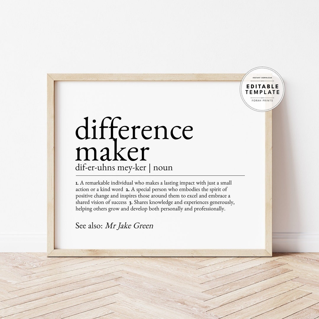 Editable Custom Difference Maker Definition Print: Employee Gift ...