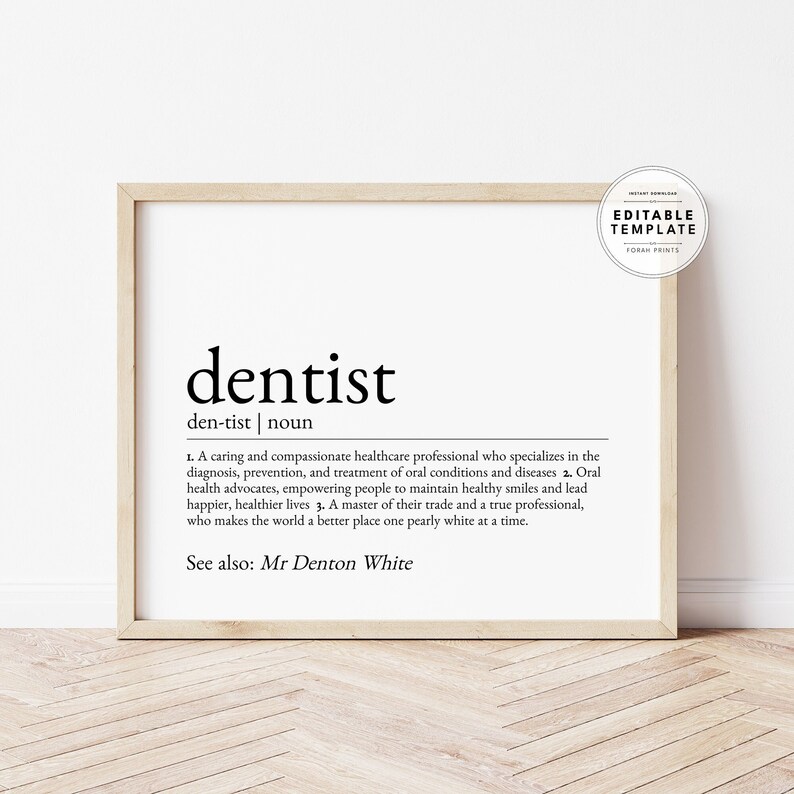 Editable Dentist Definition Print, Custom Graduation Gift (digital ...