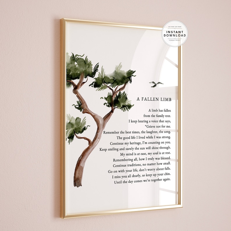 Sympathy Poem Print: A Fallen Limb Bereavement Gift (digital Print) - Etsy