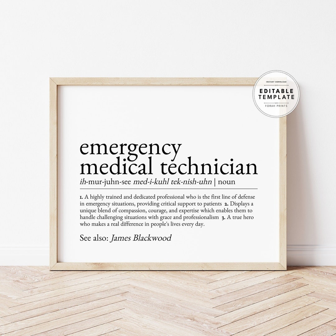 Editable EMT Definition Print: Medical Technician Gift (digital Print ...